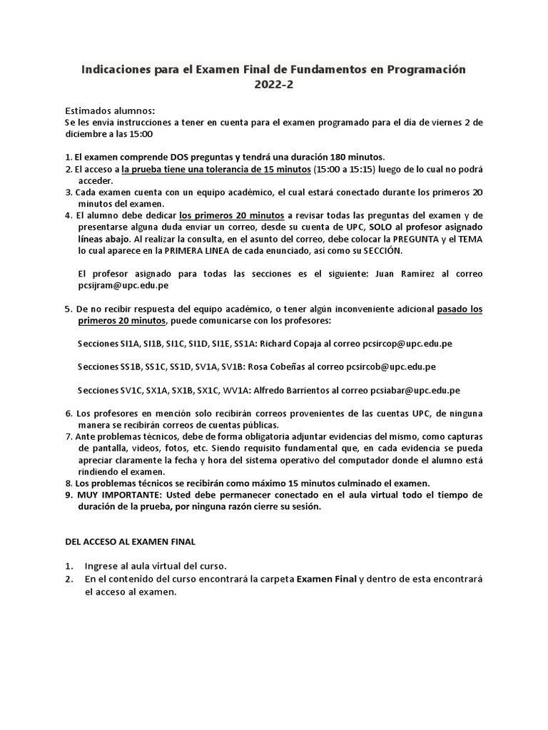 Indicaciones para El Examen Final de Fundamentos en Programación 2022-2 | PDF | Crecimiento ...