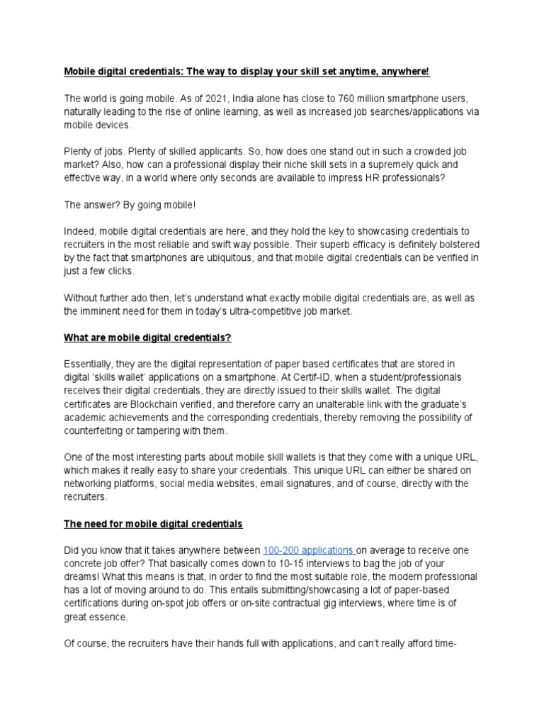 Mobile Digital Credentials - The Way To Display Your Skill Set Anytime ...