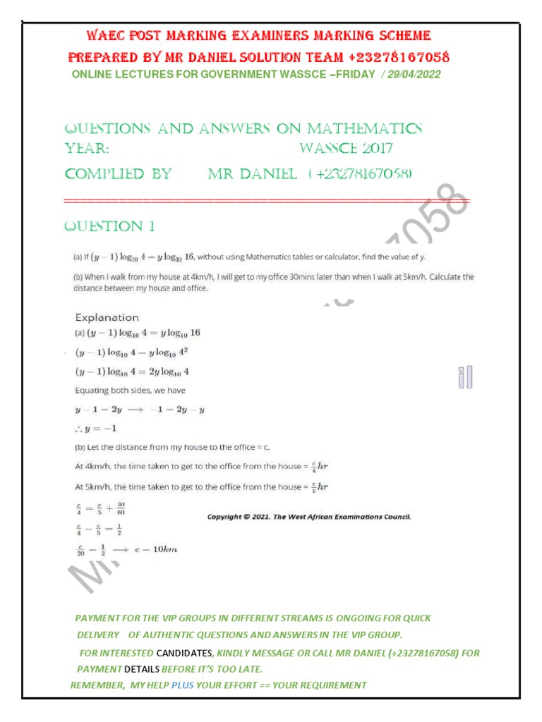 Mathematics Questions and Answers Wassce 2017 | PDF | Vocational ...