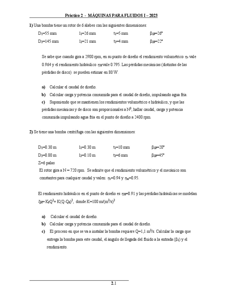 Prac2 23 PDF | PDF | Bomba | Descarga (hidrología)