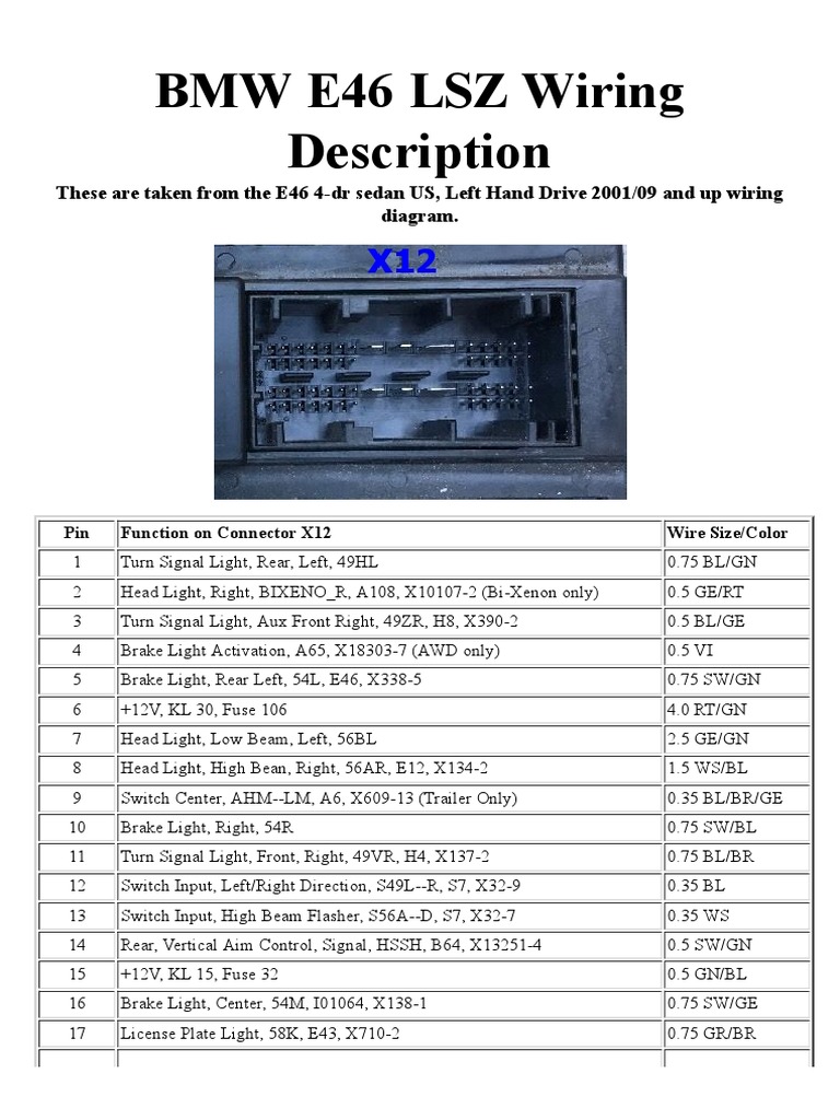 BMW E46 LSZ Wiring - Connections | PDF | Equipment | Vehicles
