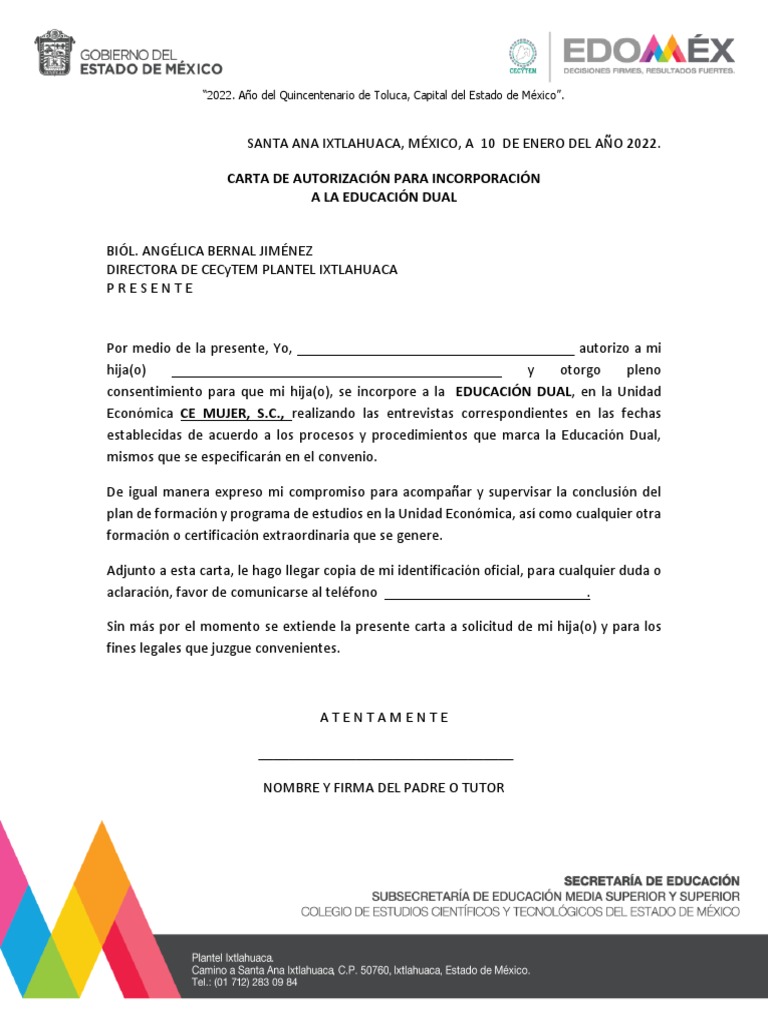 2 Carta de Autorizacion Del Padre | PDF