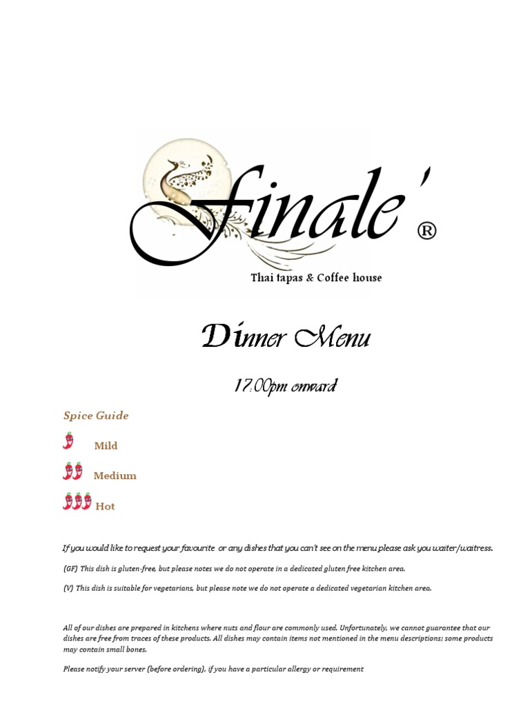 Finale' Dinner Menus | Download Free PDF | Curry | Thai Cuisine