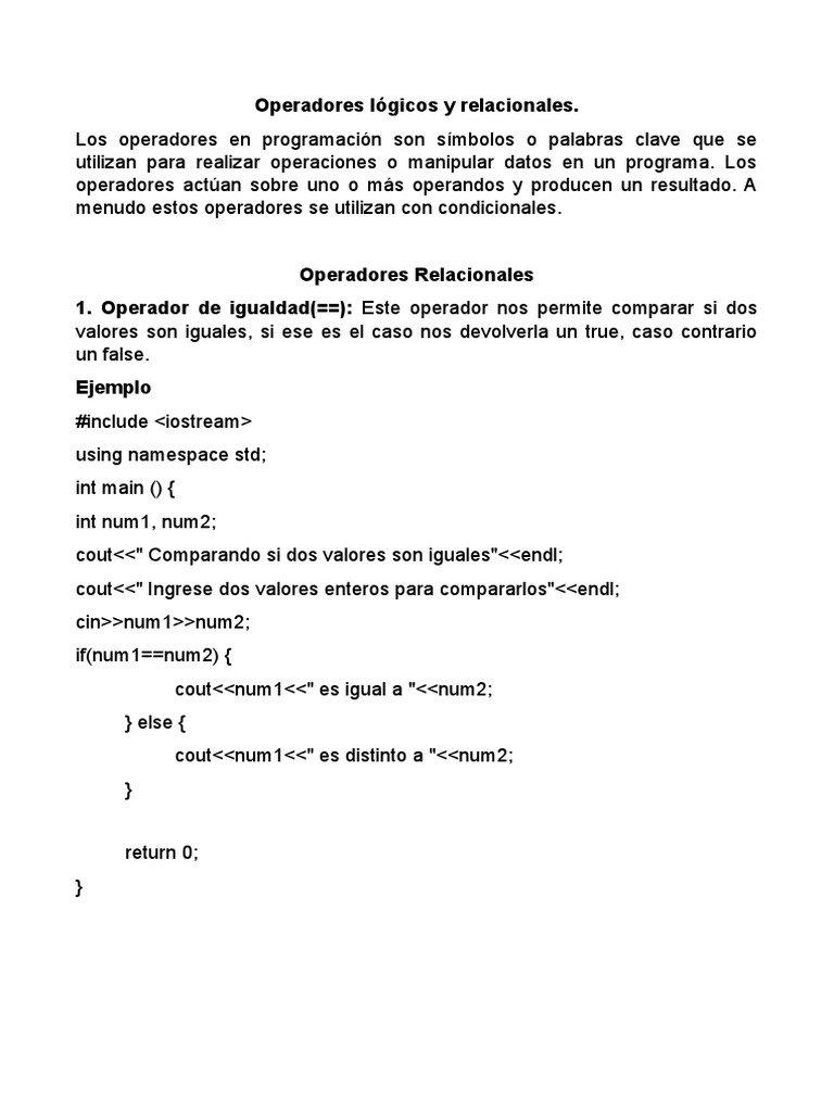 Operadores Lógicos y Relacionales | PDF | Informática | Programación de ...