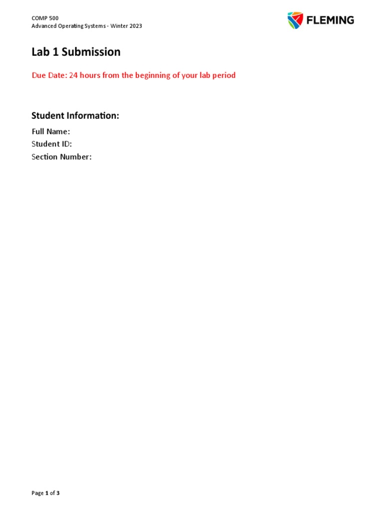 COMP 500 Lab 1 Submission Template | PDF | Operating System | Rubric (Academic)