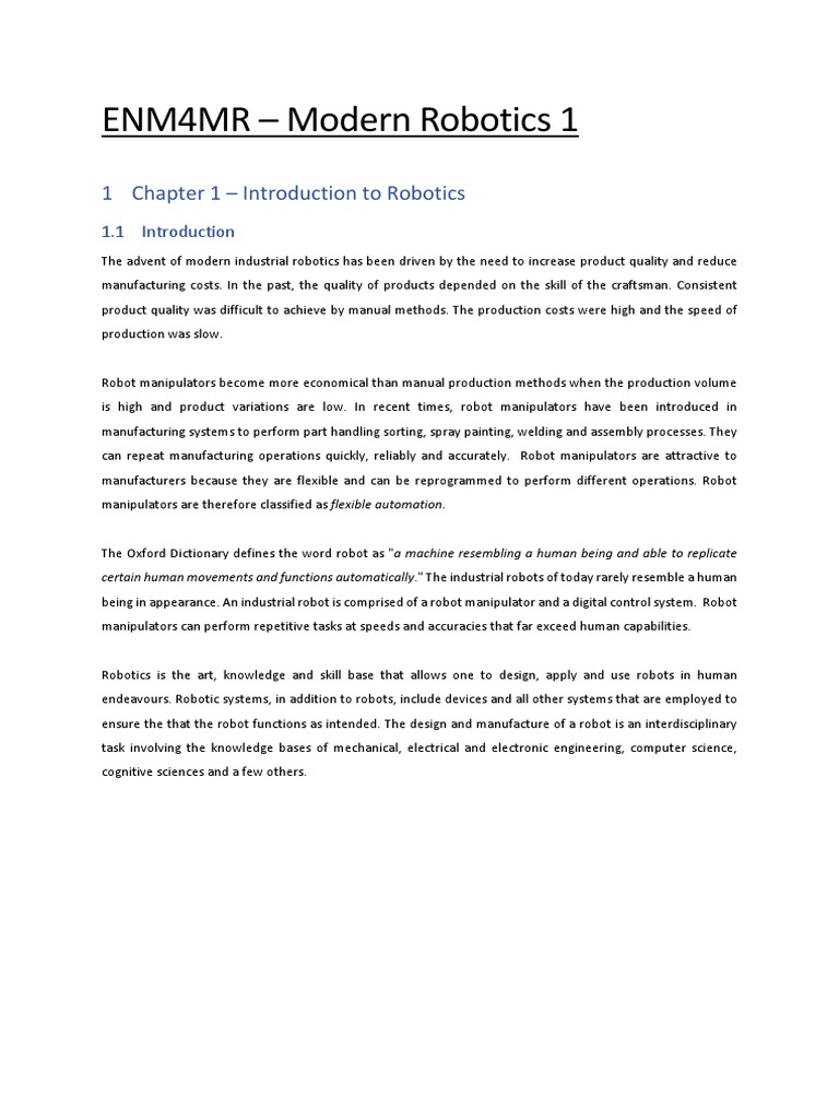 CH 1 Intro To Robotics | PDF | Robotics | Robot