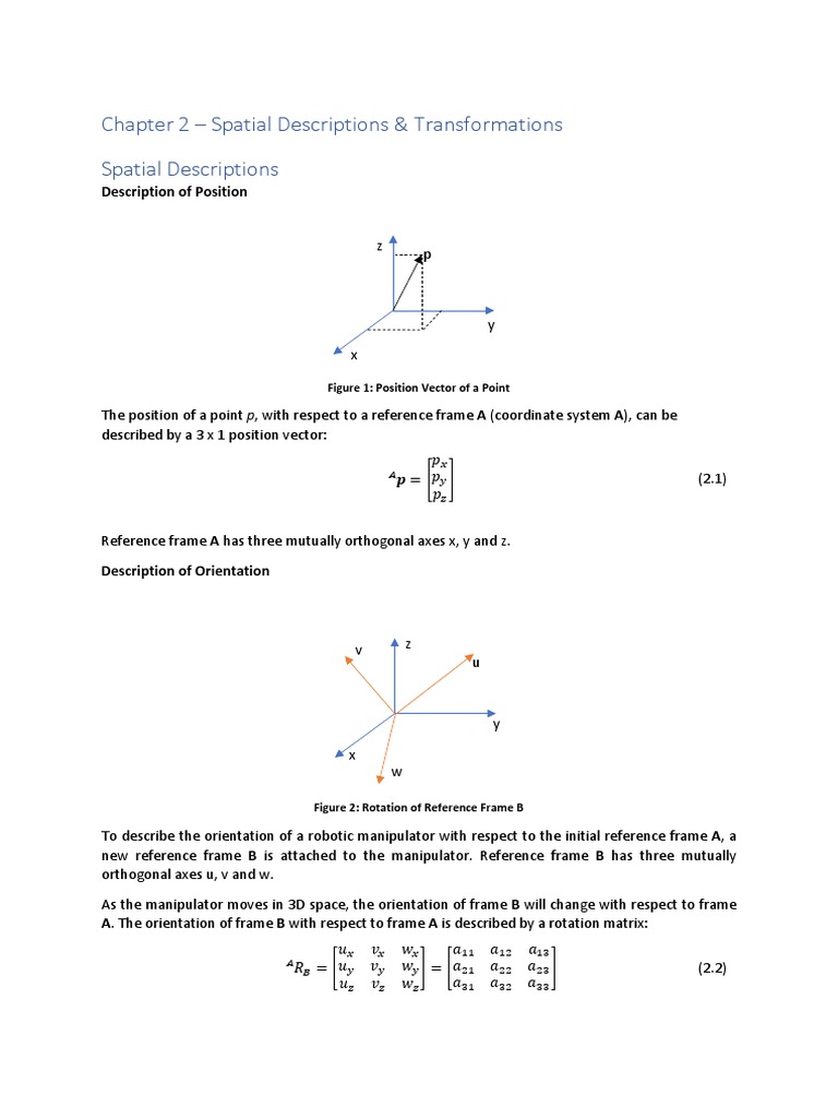 CH 2 Spatial Descriptions and Transformations | PDF | Rotation | Matrix ...