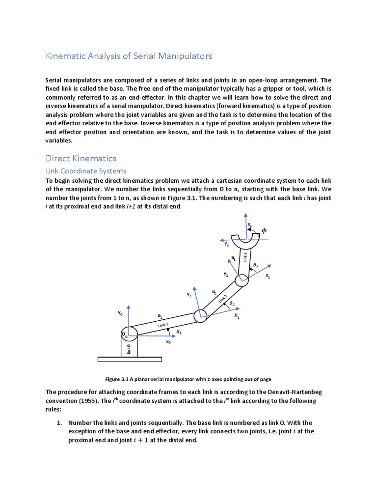 Ch 3 Kinematics Analysis Of Serial Manipulators Pdf Equations Kinematics 