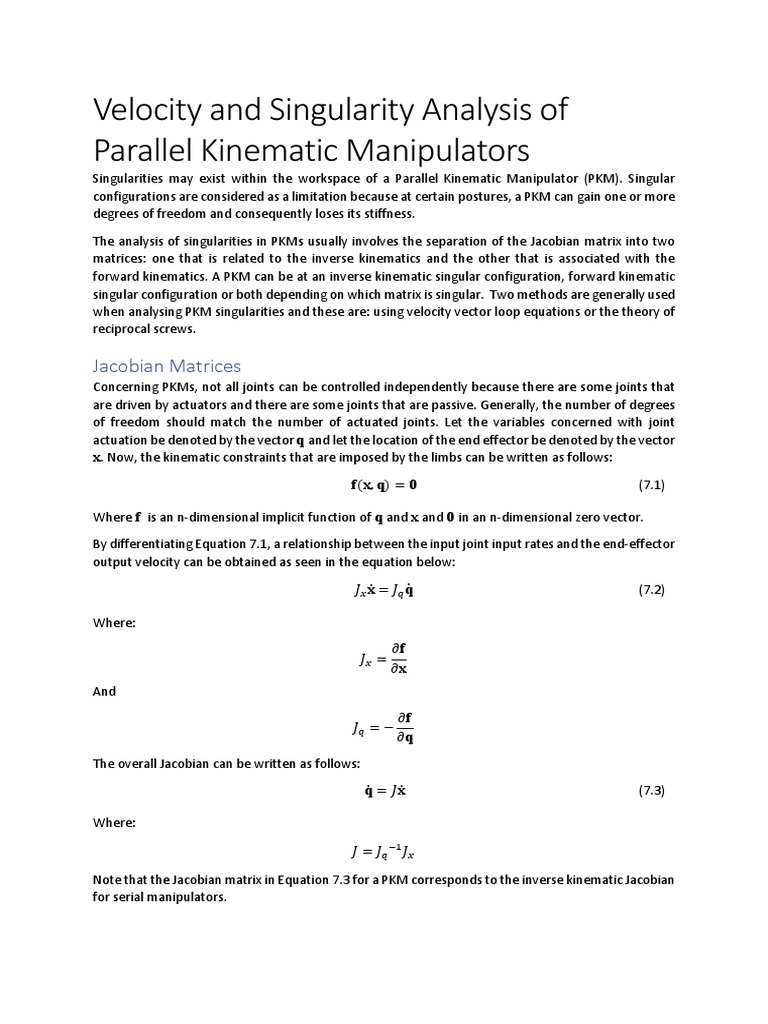 CH 7 Velocity and Singularity Analysis - PKMs | PDF