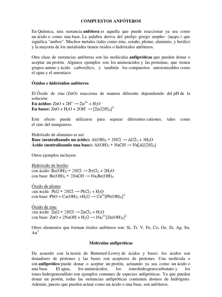 Compuestos Anfóteros | PDF | Elementos químicos | Sustancias químicas