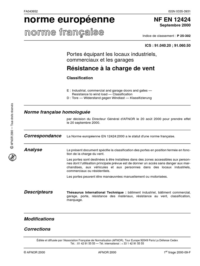 NF en 12424 (09-2000) Rideaux Metalliques | PDF