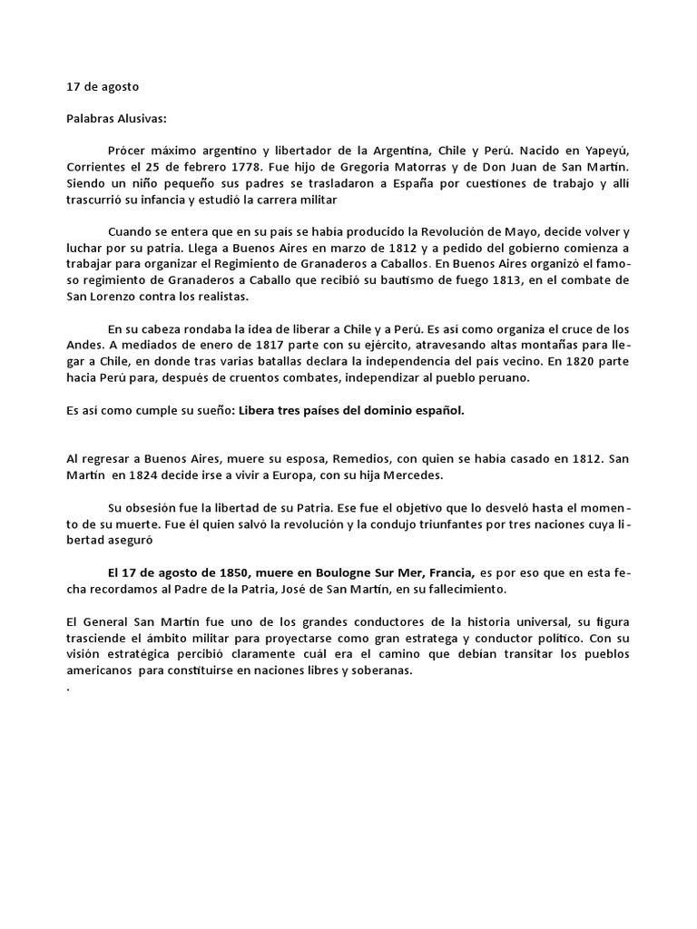 17-de-Agosto-Palabras-Alusivas | PDF