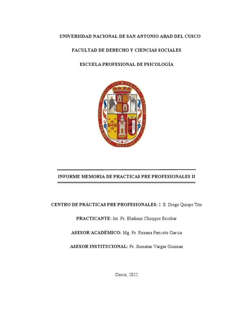Informe Memoria Practicas 2 - Bladimir Choqque Escobar | PDF