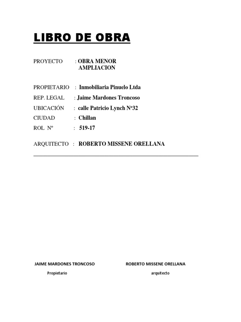 Libro de Obra Obra Menor Pinuelo | PDF | Arquitecto