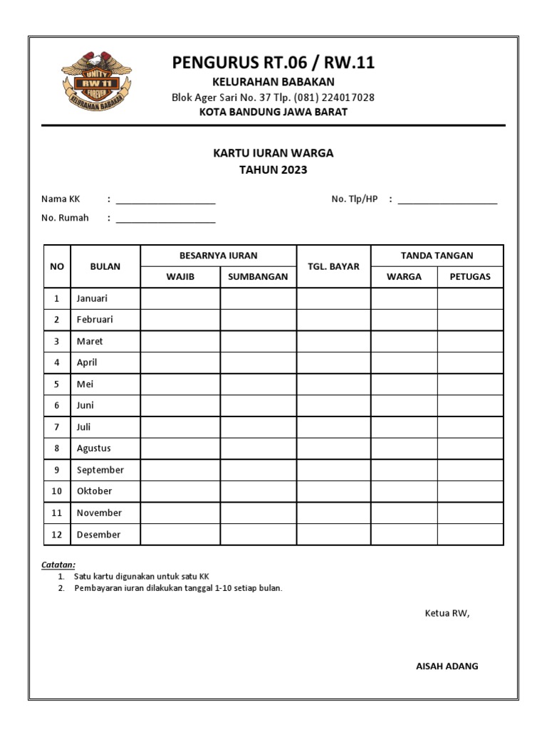 Kartu Iuran Warga | PDF