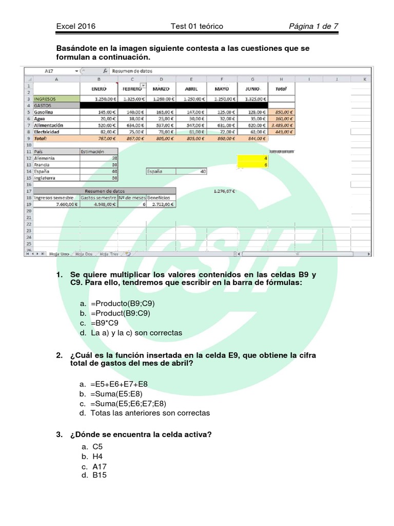 test-01-teorico-excel-2016-con-respuestas | PDF | Microsoft Excel ...
