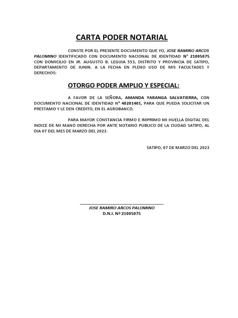 Carta Poder Notarial 6 | PDF