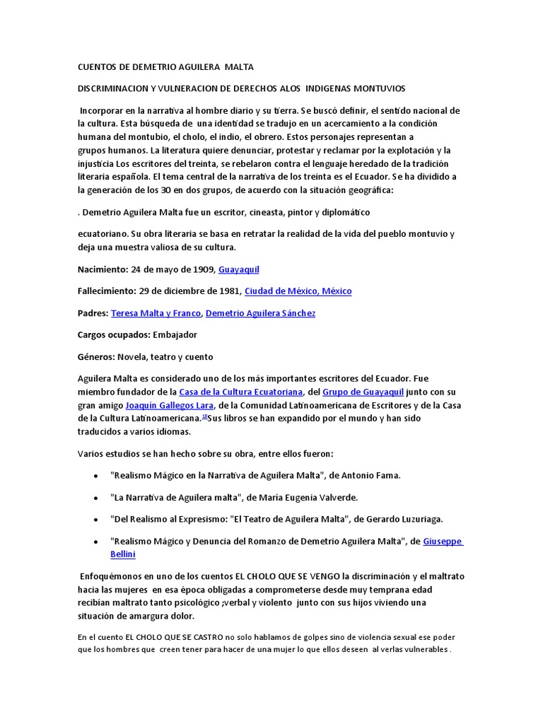 Cuentos de Demetrio Aguilera Malta | PDF