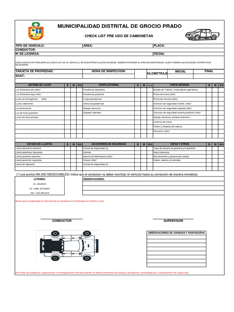 Check List Camioneta PDF | PDF | Vehículos | Vehículo de motor