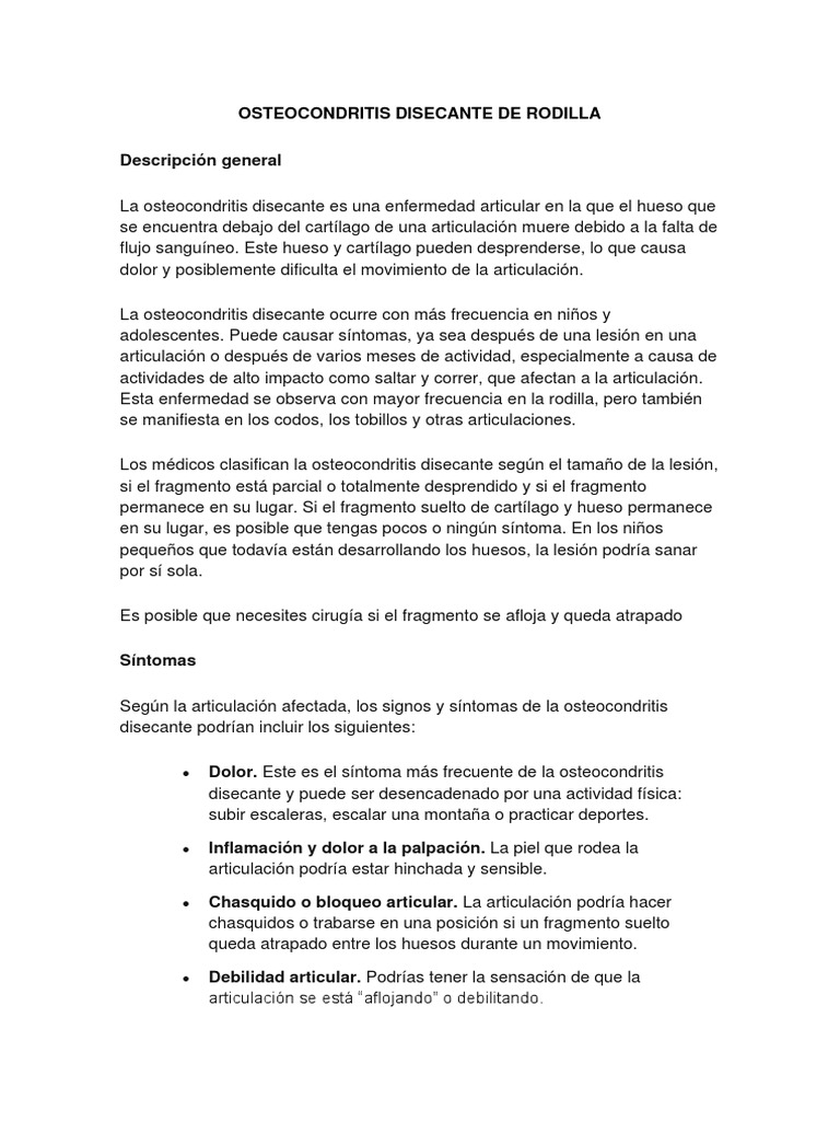 Osteocondritis Disecante de Rodilla | PDF | Rodilla | Ciencias de la Salud