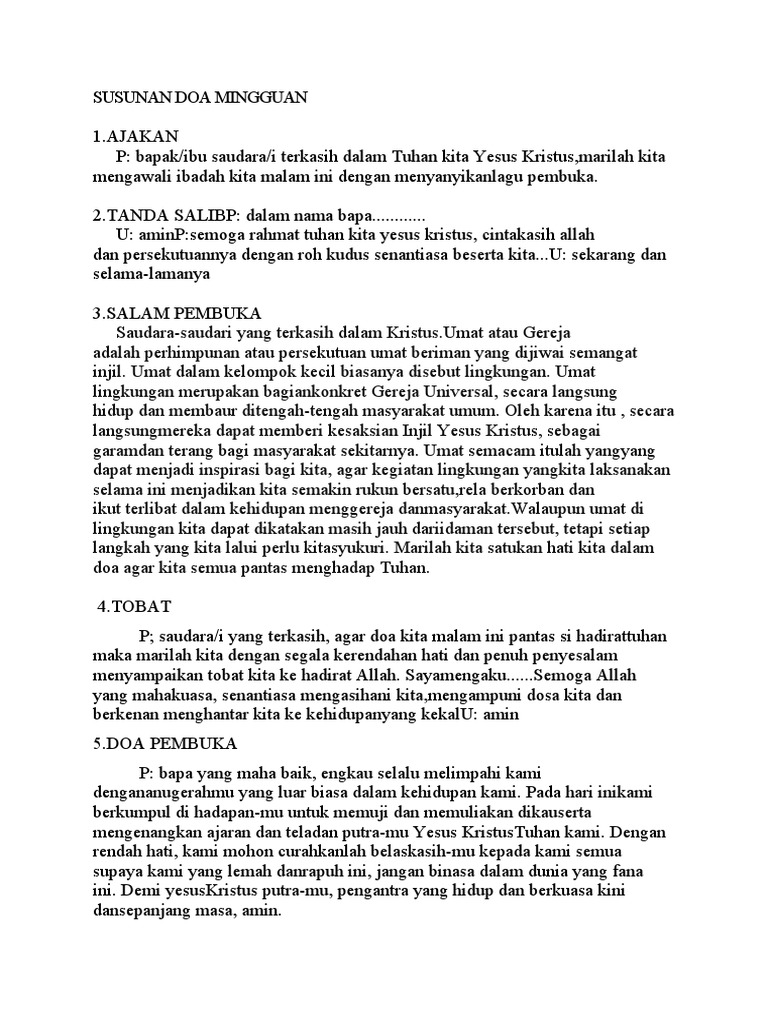 Susunan Doa Mingguan 2023 | PDF