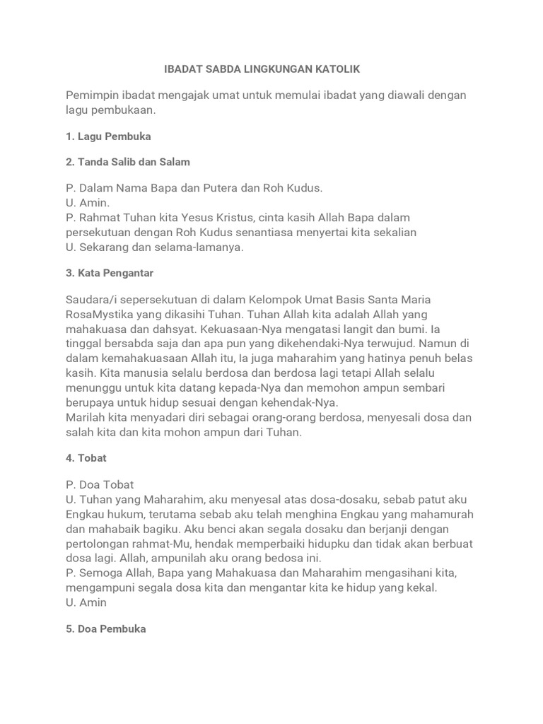 IBADAT SABDA LINGKUNGAN KATOLIK 2023 Baru | PDF