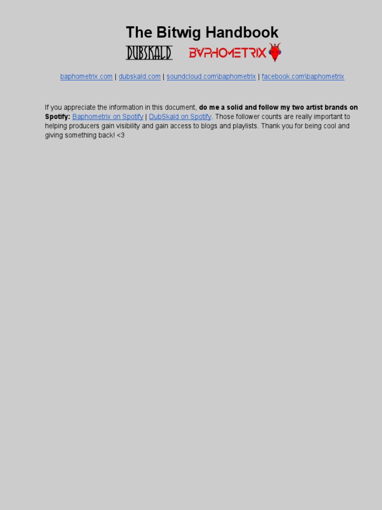 The Bitwig Handbook by Baphometrix | PDF | Tag (Metadata) | Computer File