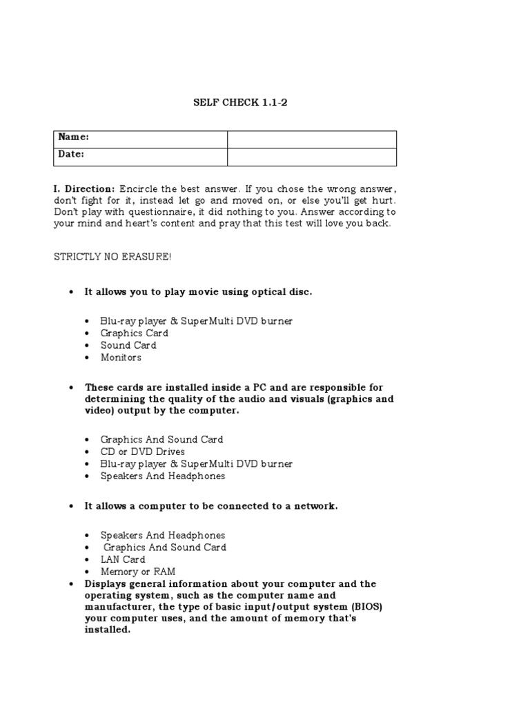 1.1-2 System Specification ---Self Check and Task Sheet | PDF | Computer Hardware | Personal ...