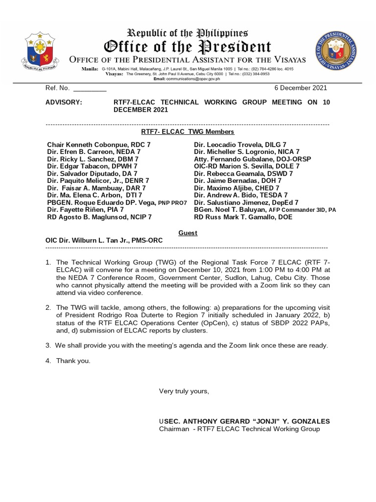 Advisory RTF TWG ELCAC 12 10 21 | PDF | Philippines