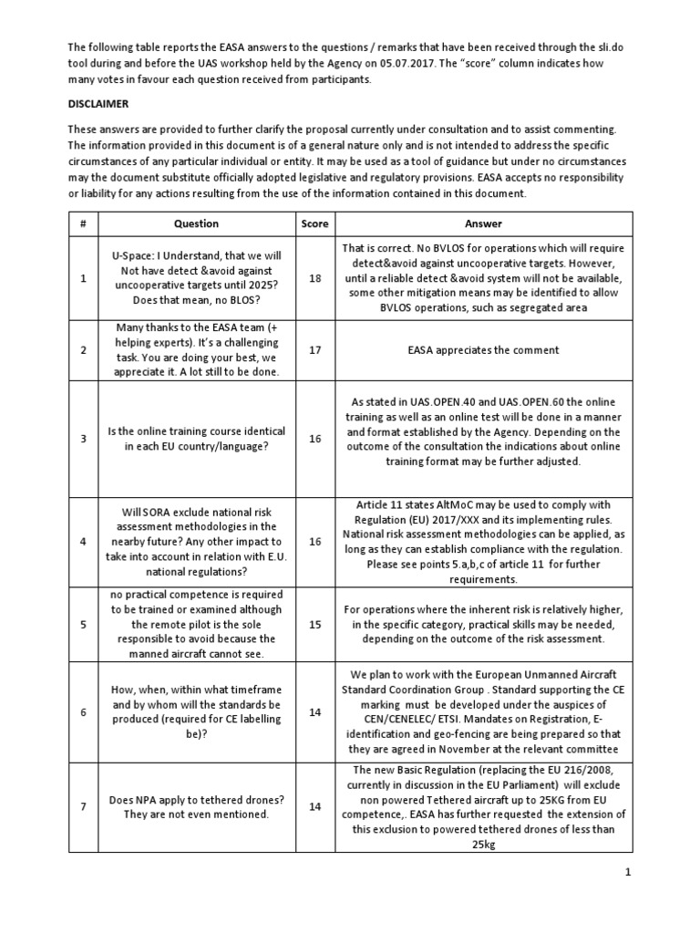 EASA Answers To Sli - Do Questions | PDF