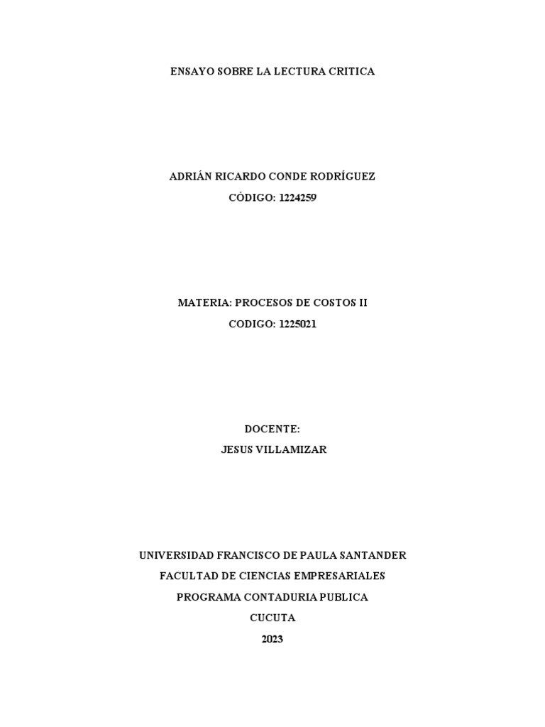 Ensayo de Lectura Critica | PDF | Escritores | Pensamiento crítico