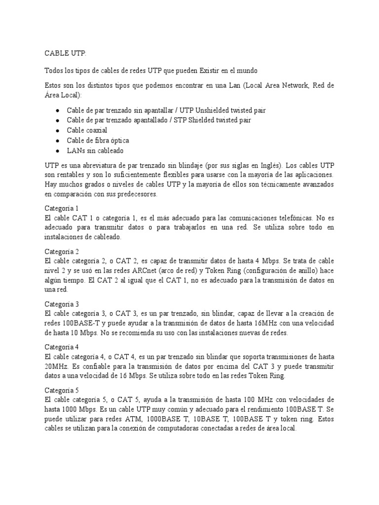 Investigación de Los Cables Utp y STP 1.1B | PDF | Red de área local ...