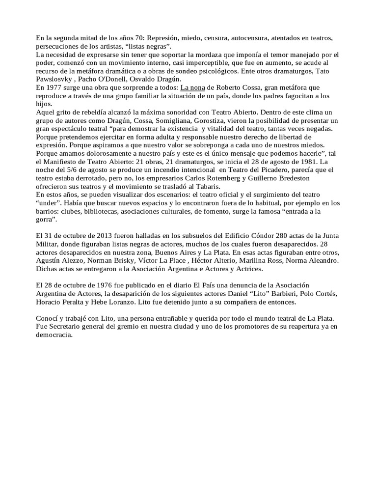 Teatro y Dictadura | PDF | Teatro