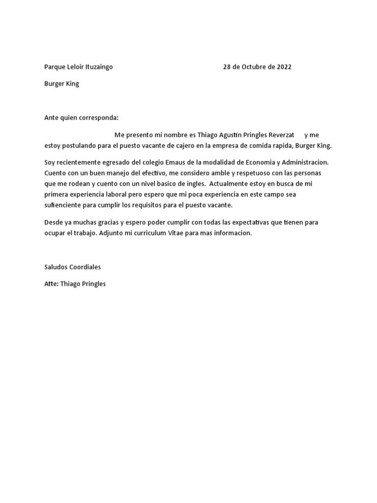 Carta de Presentacion | PDF