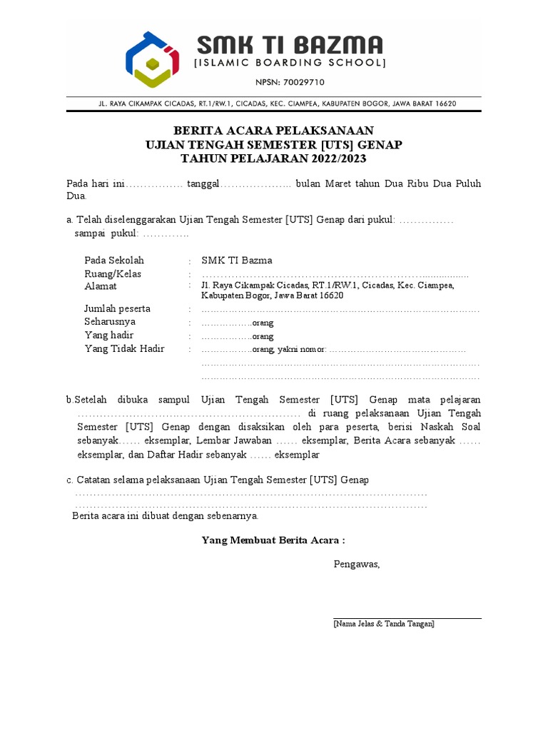 Berita Acara & Daftar Hadir Uts | PDF