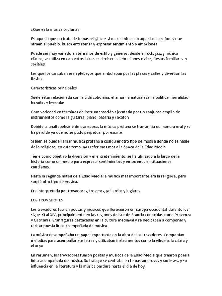Música Profana en la Edad Media | PDF | Poesía lírica | Las artes escénicas