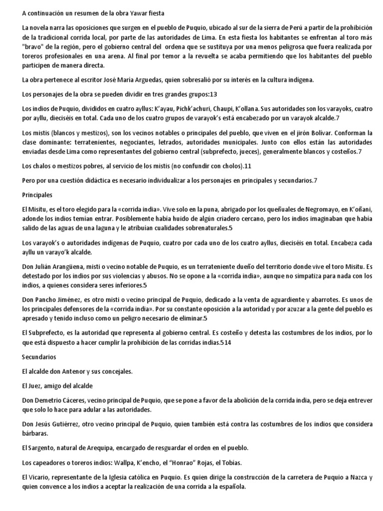 A Continuación Un Resumen de La Obra Yawar Fiesta | PDF A Continuación Un Resumen de La Obra Yawar Fiesta | PDF