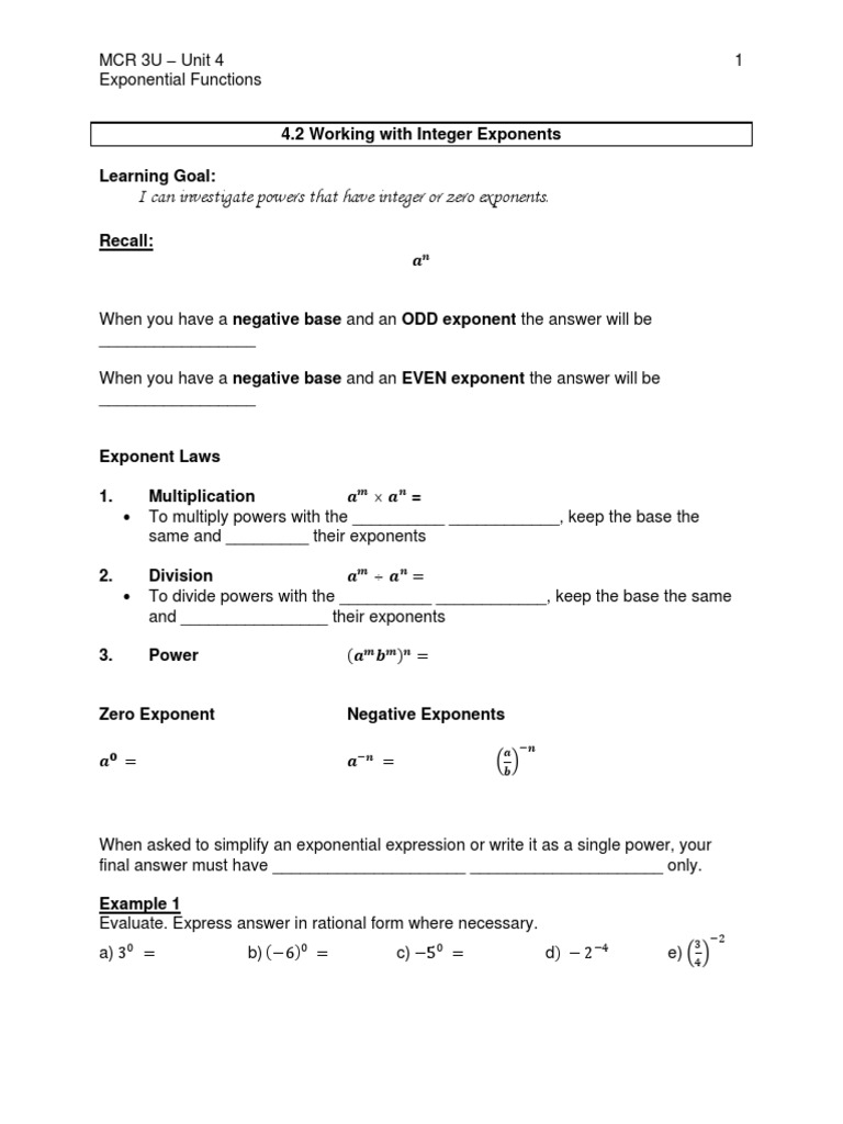 Grade 11 Functions Unit 4 Student Notes | PDF | Exponentiation ...