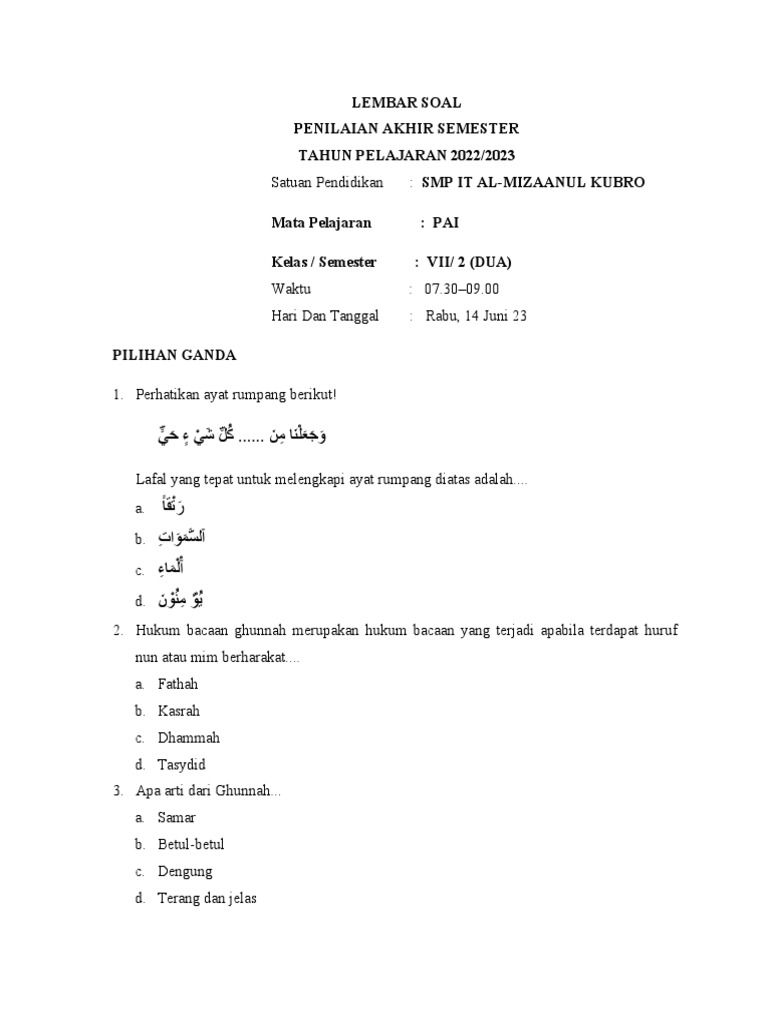 SOAL PAI KELAS VII | PDF