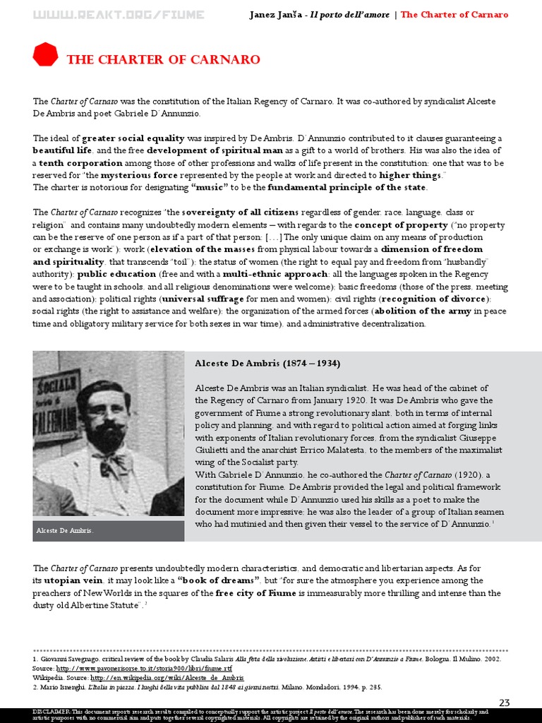 The Charter of Carnaro (Fascism) | PDF