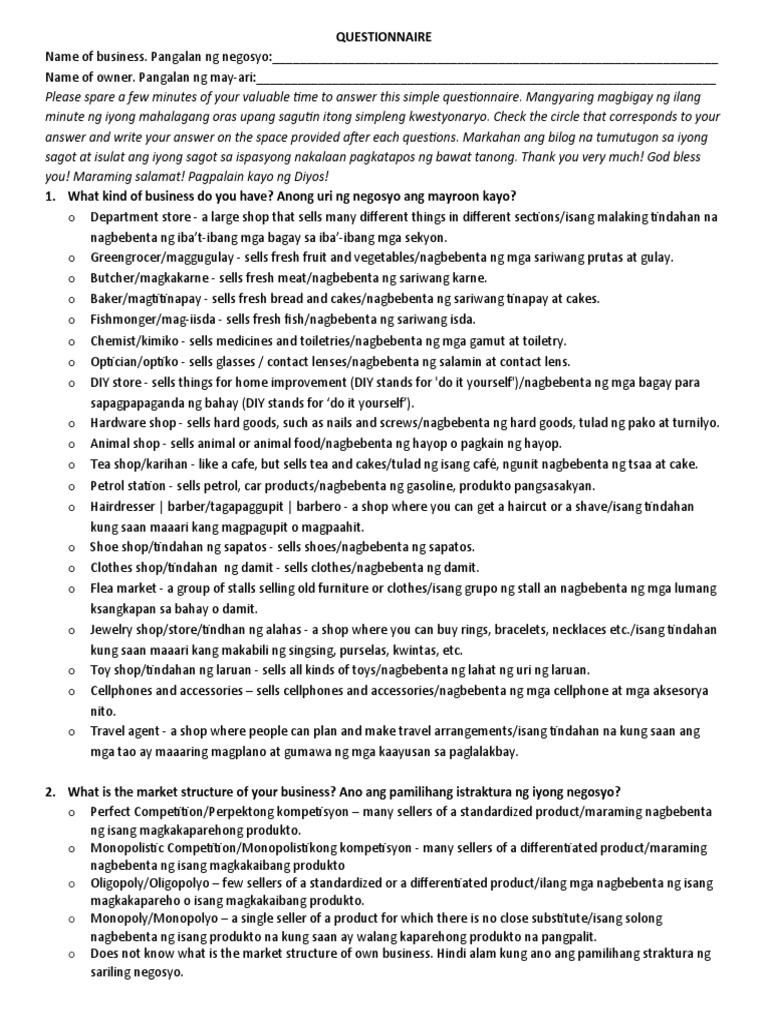 Questionnaire Applied Economics | PDF