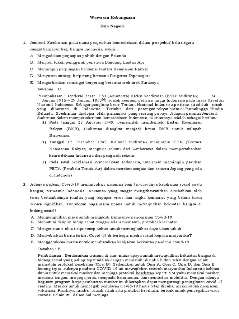 Catatan Belajar Soal Bela Negara Dan Pembahasan | PDF | Pengelolaan Keuangan & Uang | Ilmu Sosial