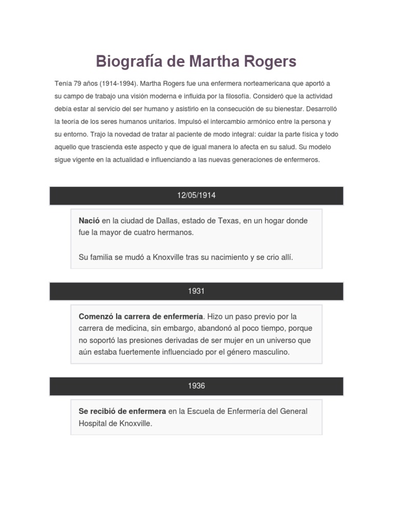 Biografía de Martha Rogers | PDF