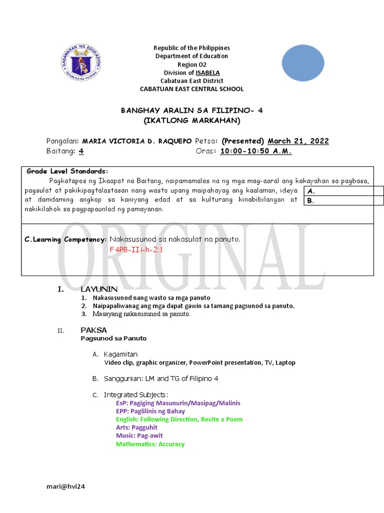 Co - DLP - Filipino 4 by MDR | PDF