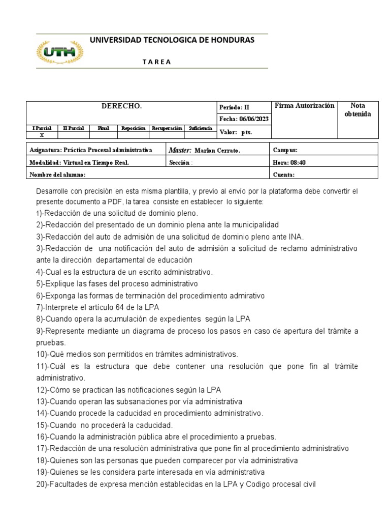 Tarea 4 Guia Examen Proc. Admtv - UTH 2 | PDF