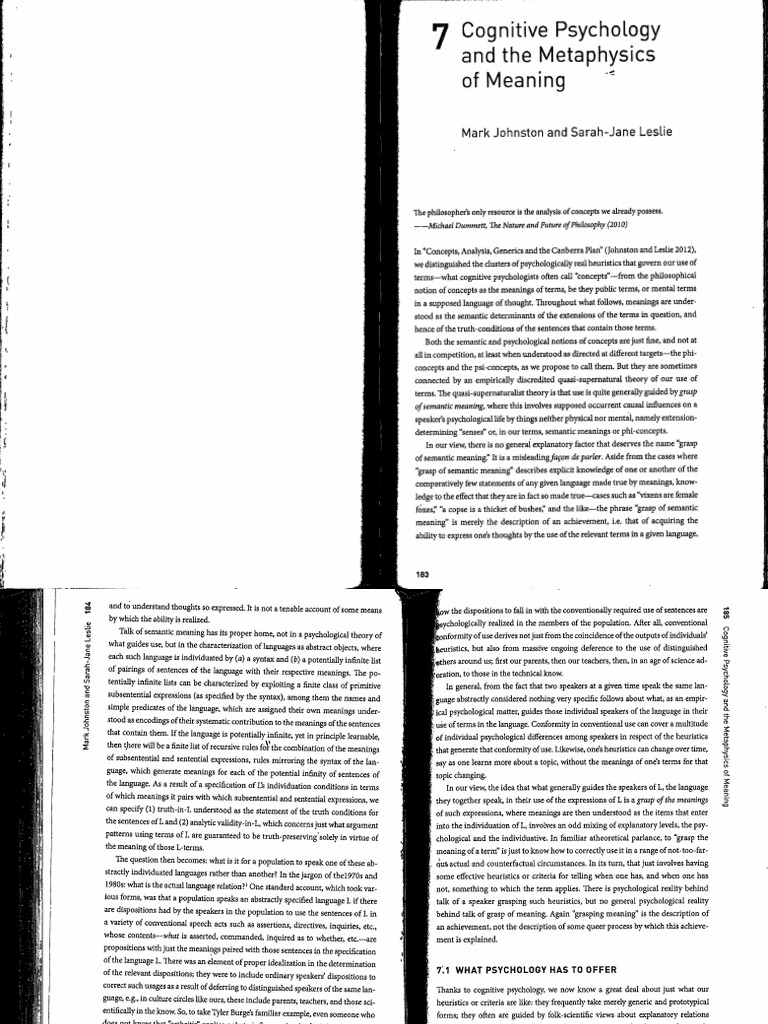 Cognitive Psychology and The Metaphysics of Meaning | Download Free PDF ...