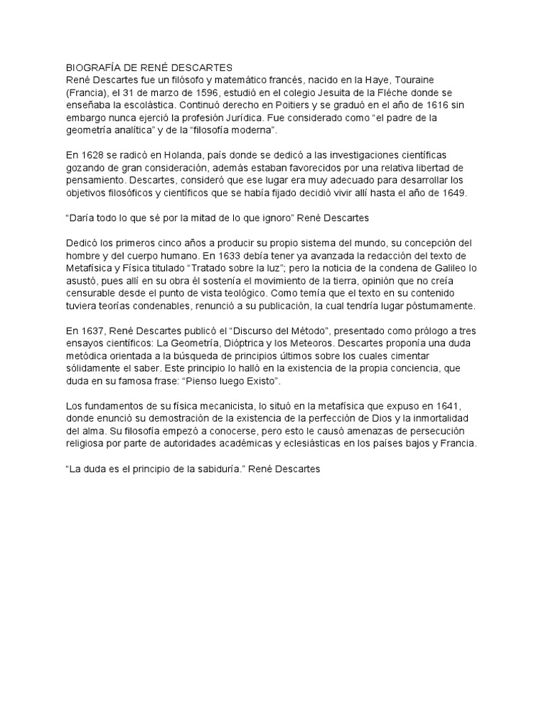 Biografía de René Descartes | PDF