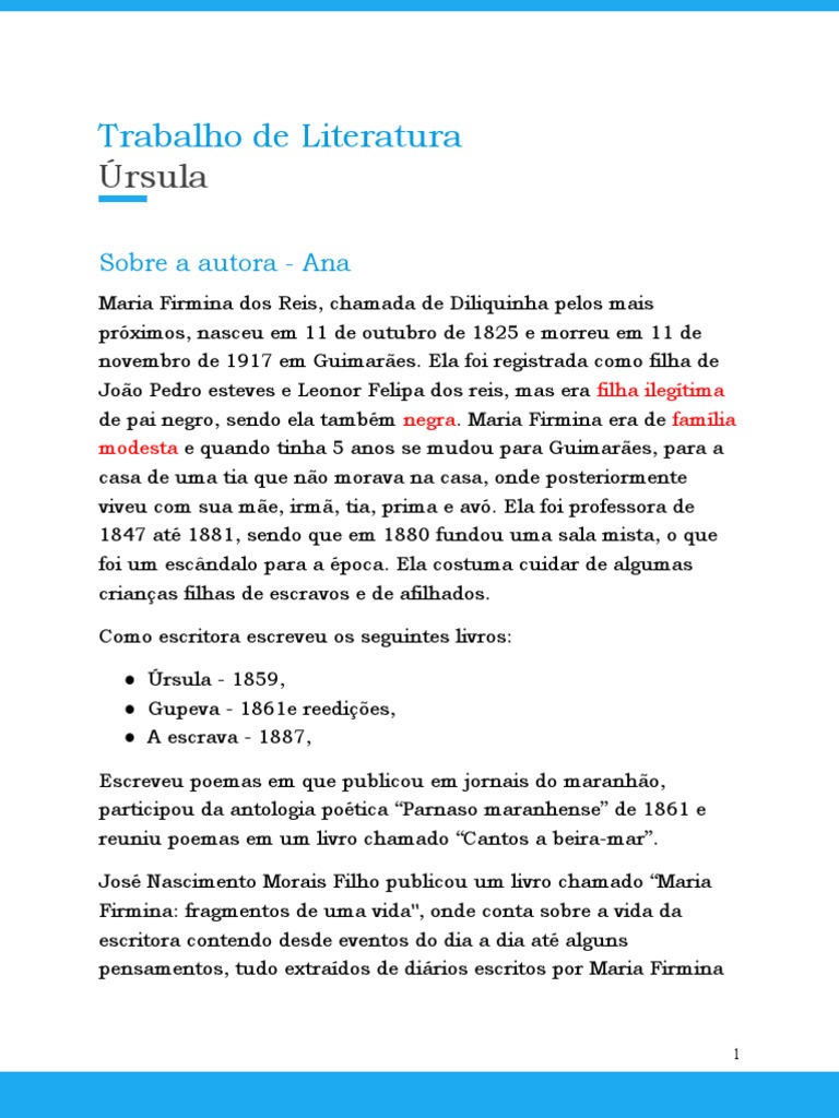 Trabalho de Literatura - Úrsula | PDF