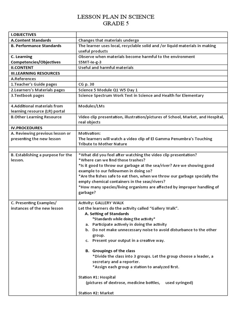 Cot Lesson Plan Science | PDF | Learning | Lesson Plan