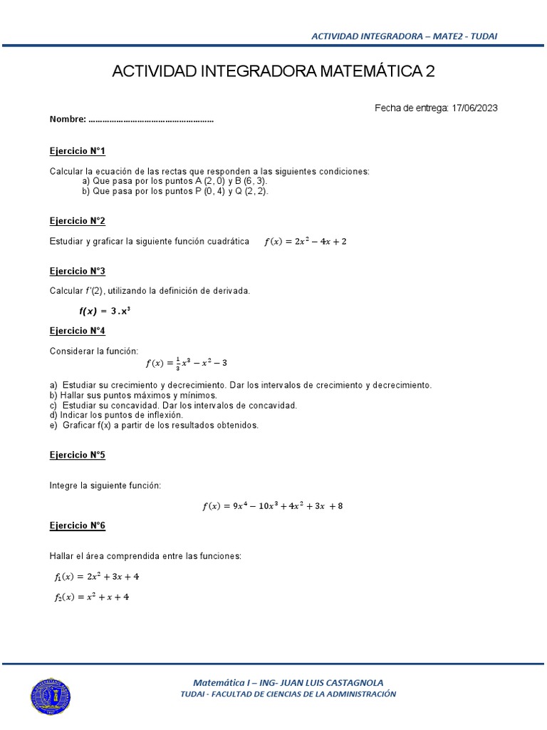 Actividad Integradora - Mate 2 | PDF